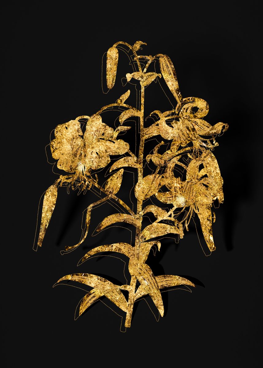 'Gold Botanical on Black' Poster by Holy Rock Design | Displate