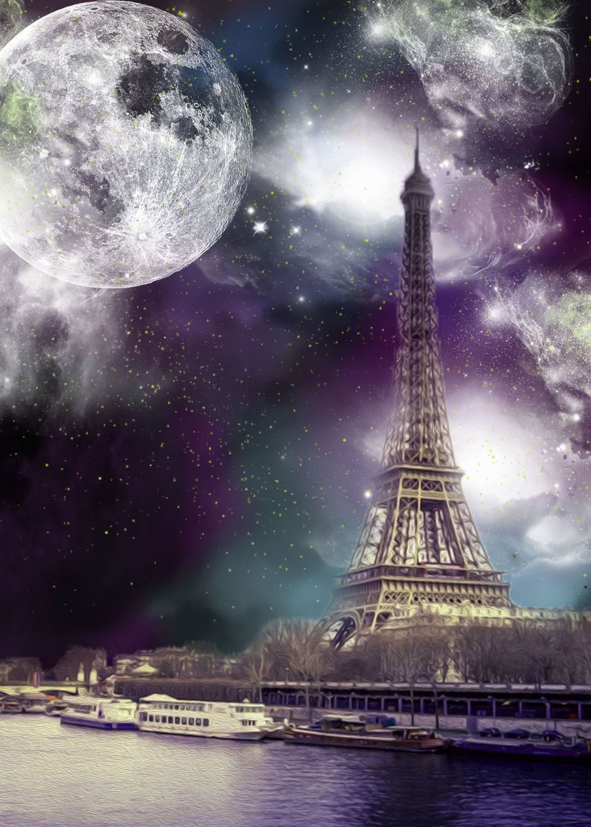 'Paris night ' Poster, picture, metal print, paint by Fantasy Worlds ...