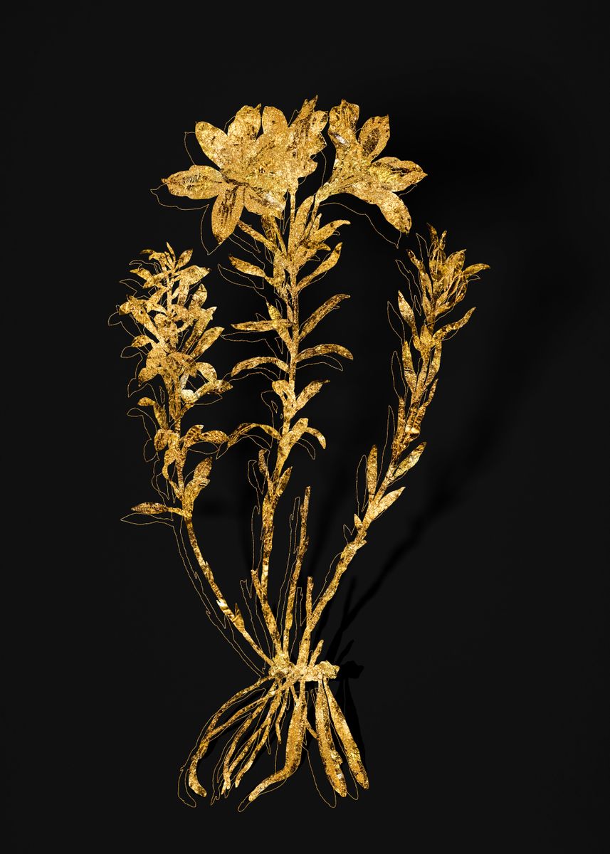 'Gold Flora on Black' Poster, picture, metal print, paint by Holy Rock ...
