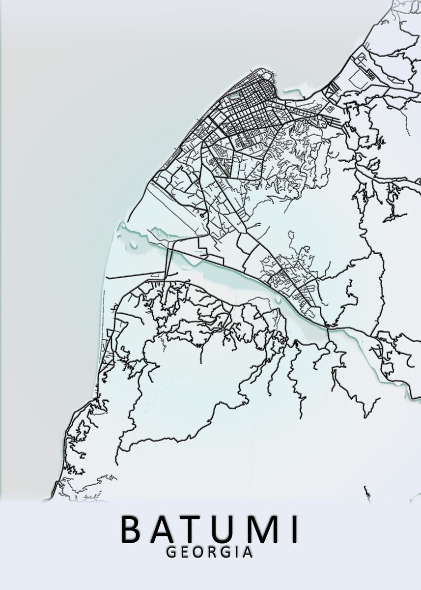 'Batumi Georgia City Map' Poster, picture, metal print, paint by City ...