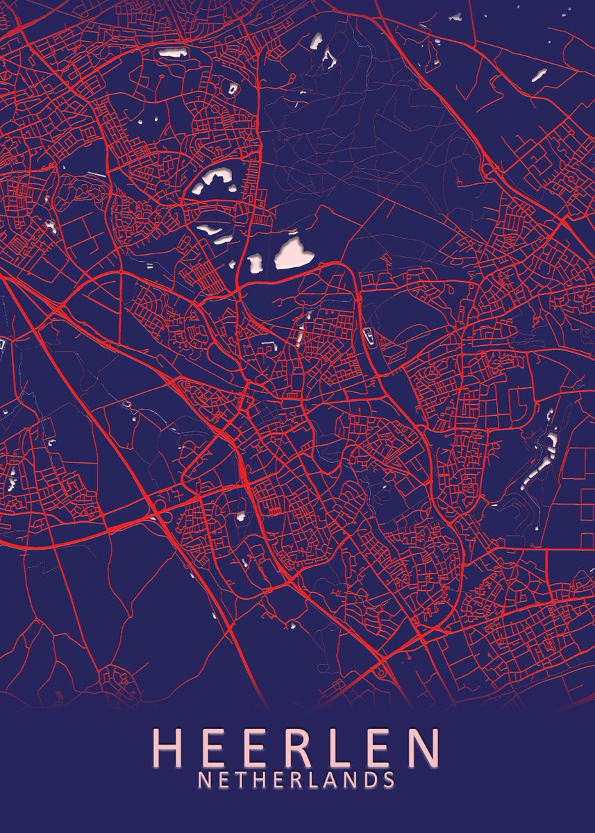 'Heerlen Netherlands Map' Poster, picture, metal print, paint by City ...