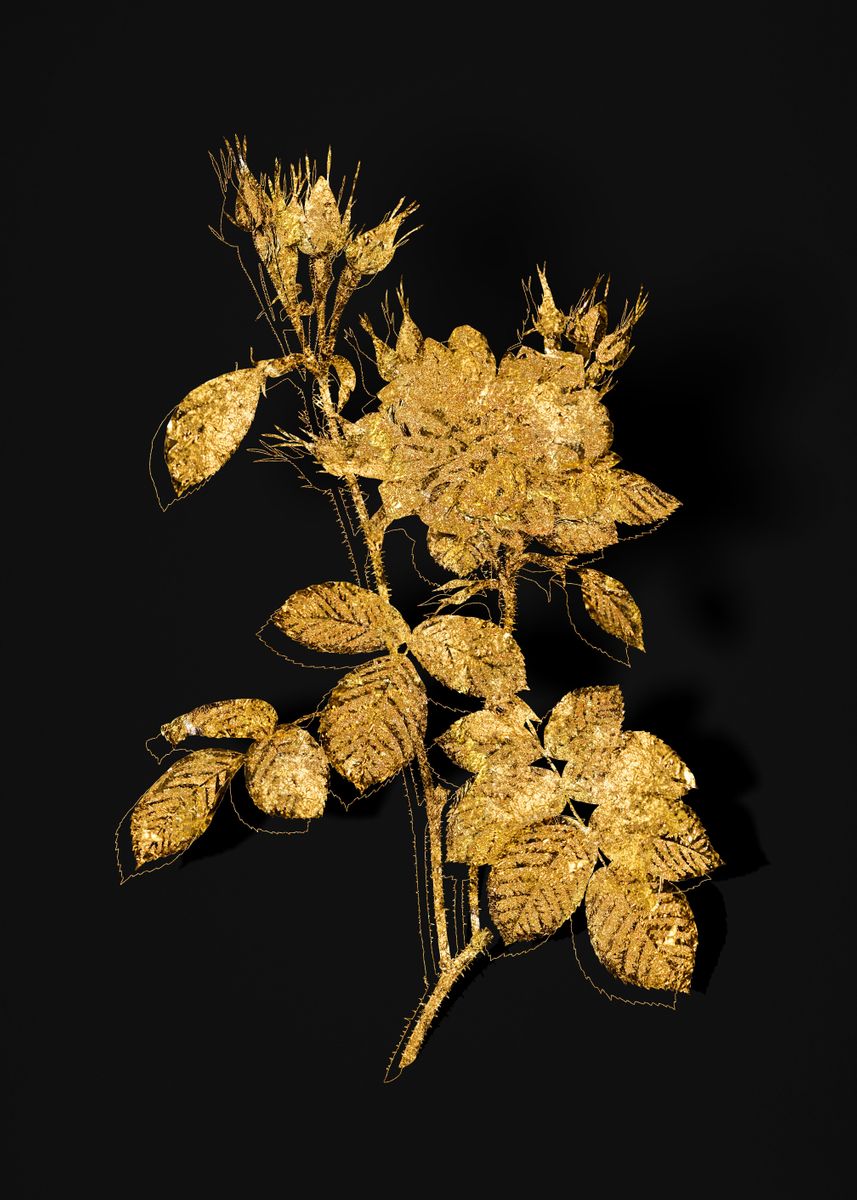 'Gold Flora on Black' Poster, picture, metal print, paint by Holy Rock ...