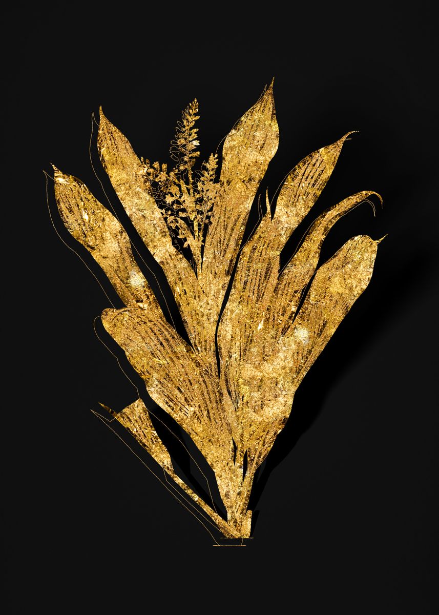 'Gold Botanical on Black' Poster by Holy Rock Design | Displate