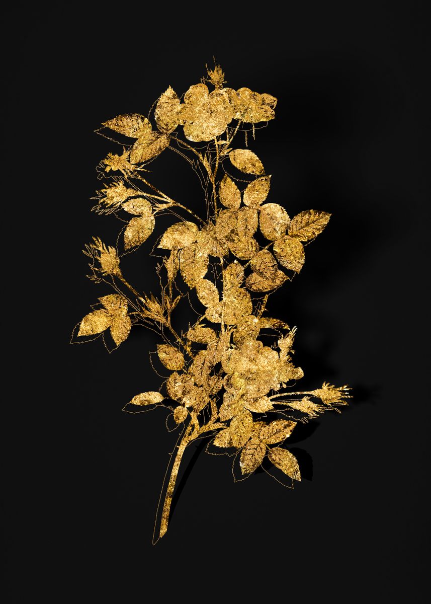 'Gold Flora on Black' Poster, picture, metal print, paint by Holy Rock ...