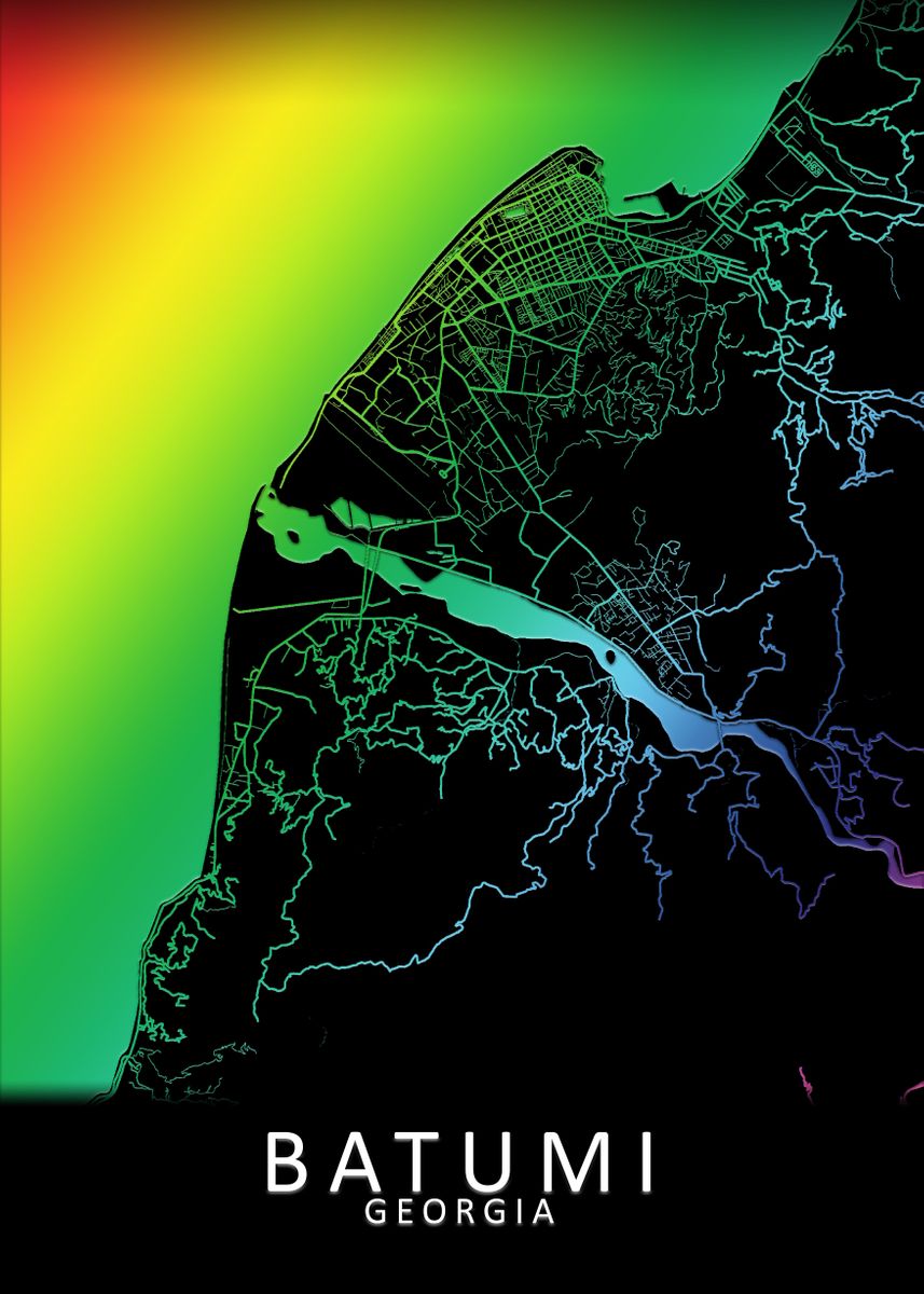 'Batumi Georgia City Map' Poster, picture, metal print, paint by City ...