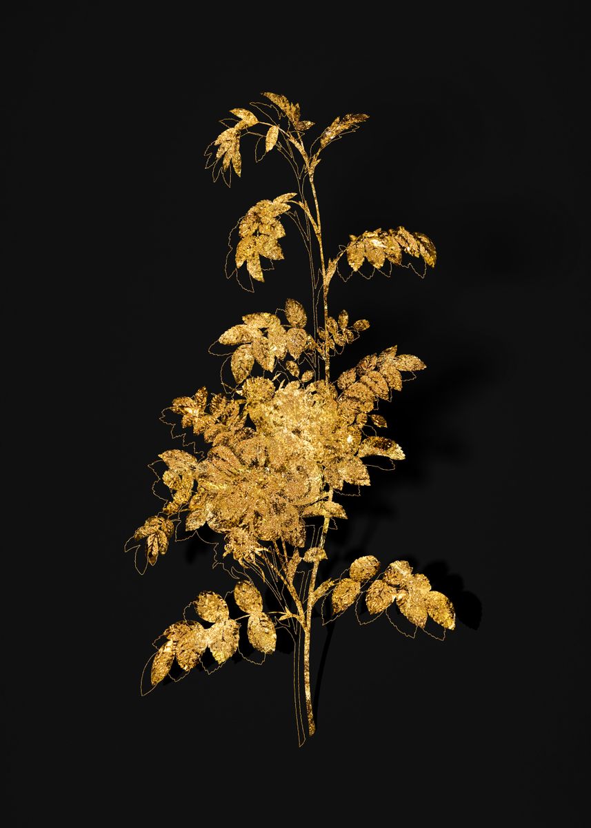 'Gold Flora on Black' Poster, picture, metal print, paint by Holy Rock ...