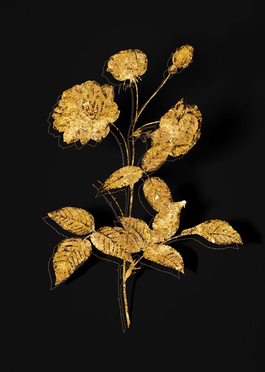 'Gold Botanical on Black' Poster by Holy Rock Design | Displate