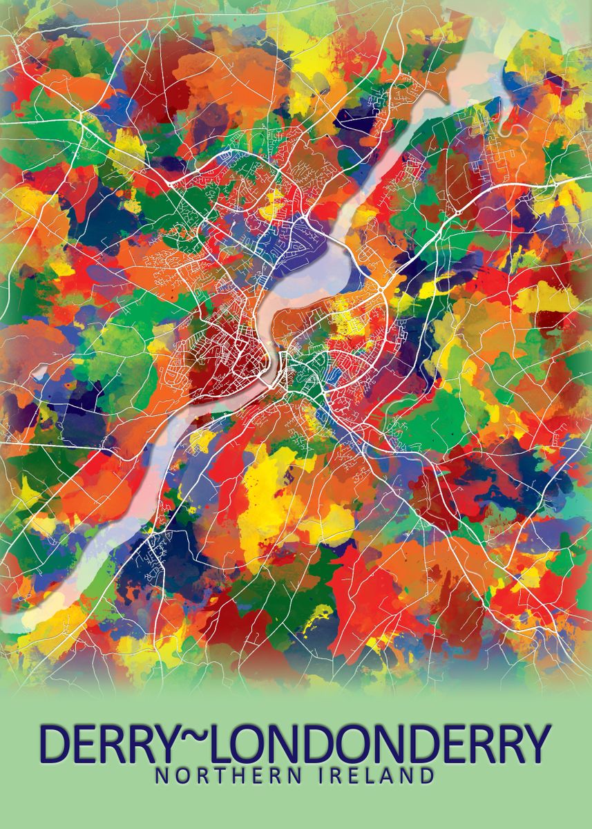 'Derry Londonderry City Map' Poster, picture, metal print, paint by ...