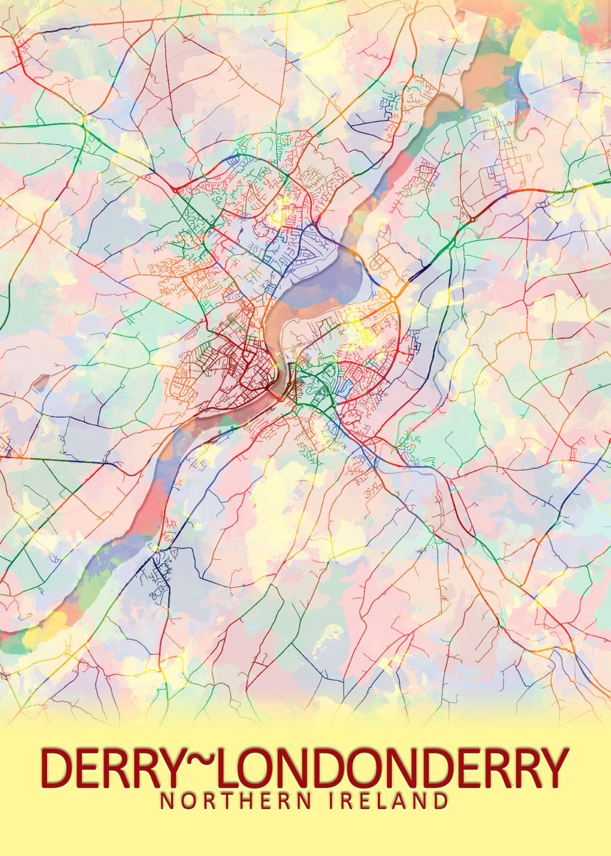 'Derry Londonderry City Map' Poster, picture, metal print, paint by ...