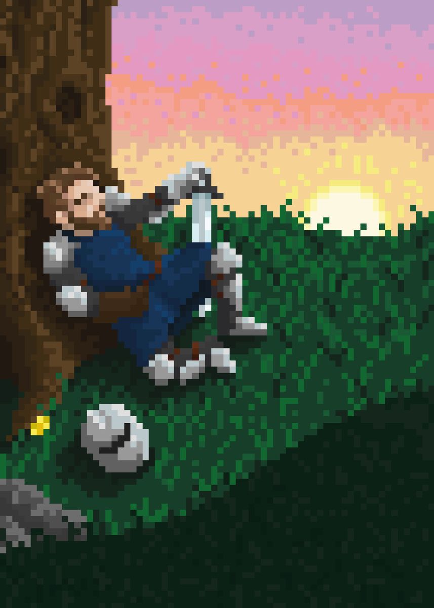 'Pixelart Knight Sunset' Poster, picture, metal print, paint by Juan ...