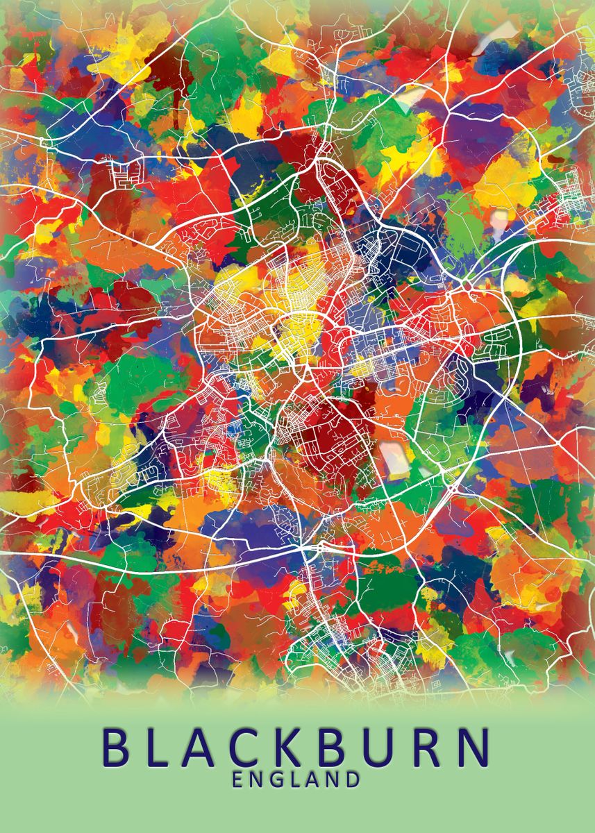 'Blackburn England City Map' Poster, picture, metal print, paint by ...
