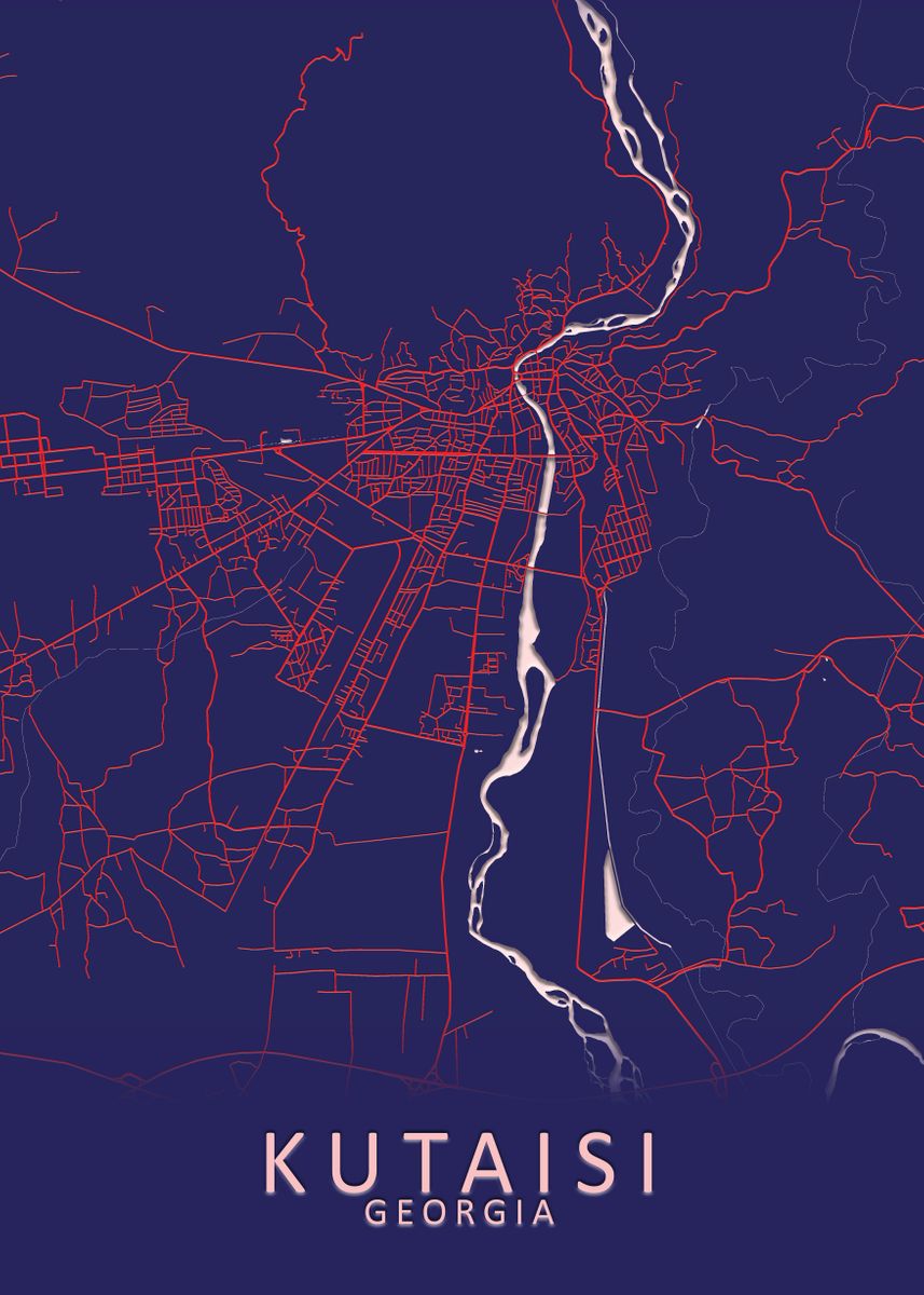 'Kutaisi Georgia City Map' Poster, picture, metal print, paint by City ...