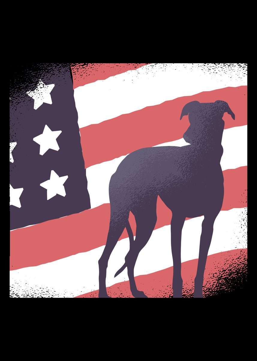 'Dog with US Flag ' Poster, picture, metal print, paint by Wonderful ...
