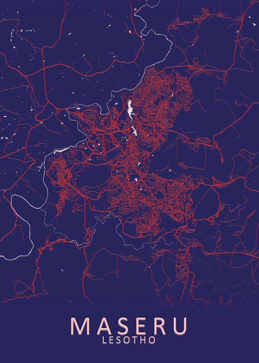 'Maseru Lesotho City Map' Poster, picture, metal print, paint by City ...