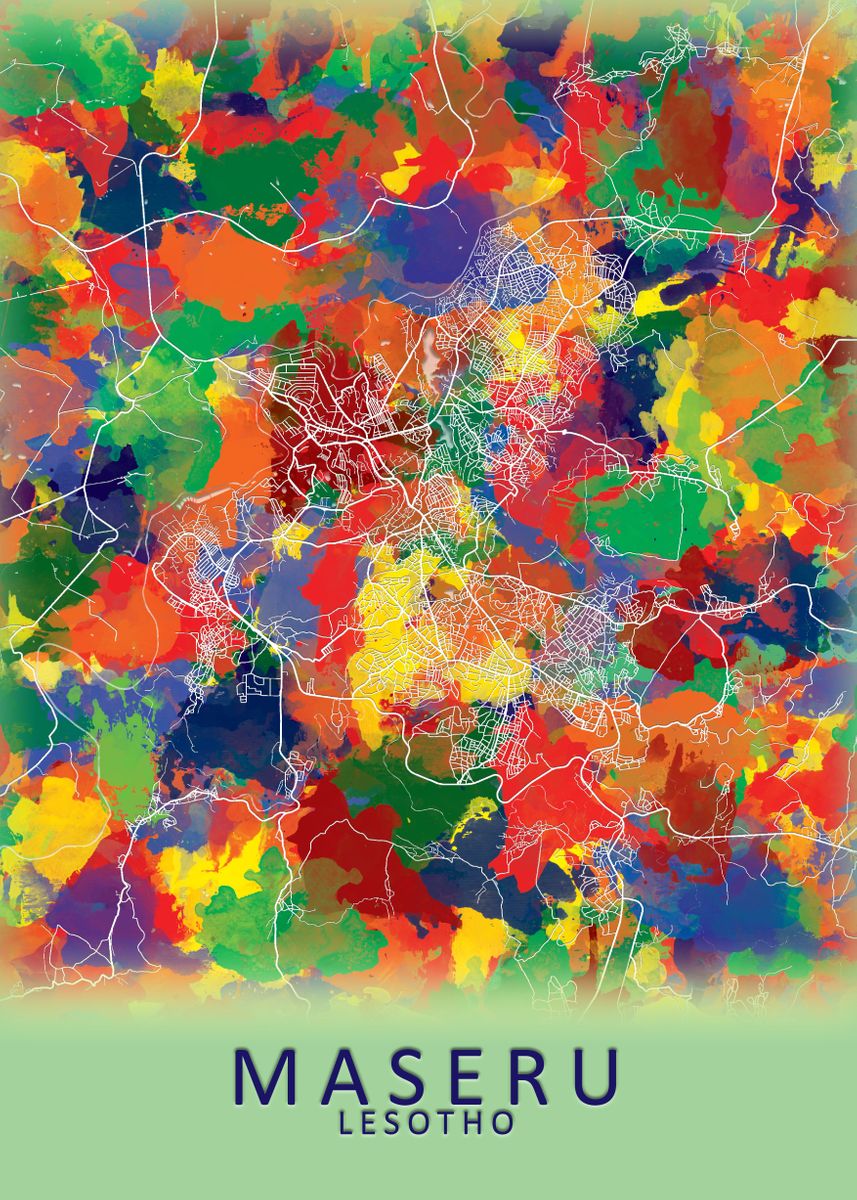 'Maseru Lesotho City Map' Poster, picture, metal print, paint by City ...