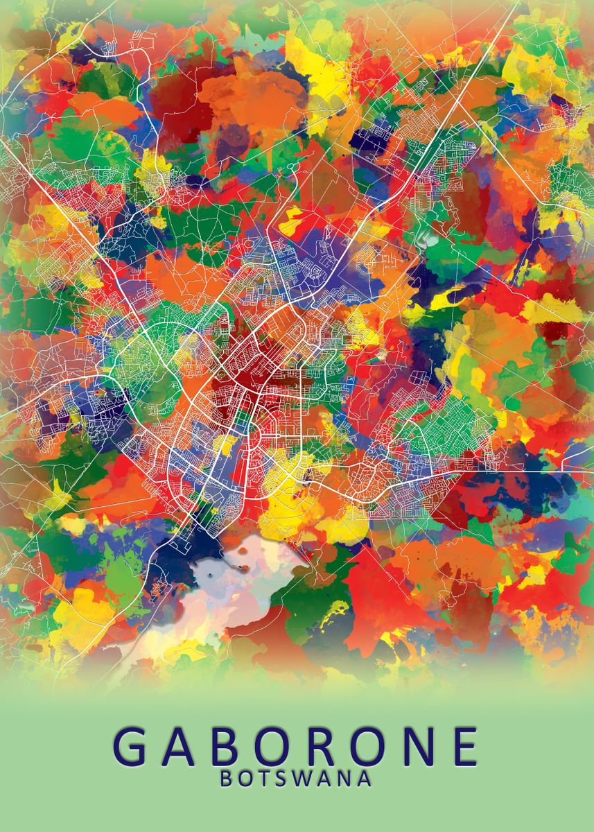 'Gaborone Botswana City Map' Poster, picture, metal print, paint by ...
