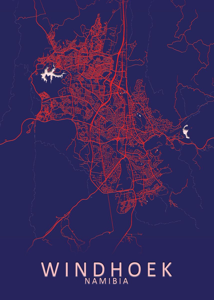 'Windhoek Namibia City Map' Poster, picture, metal print, paint by City ...