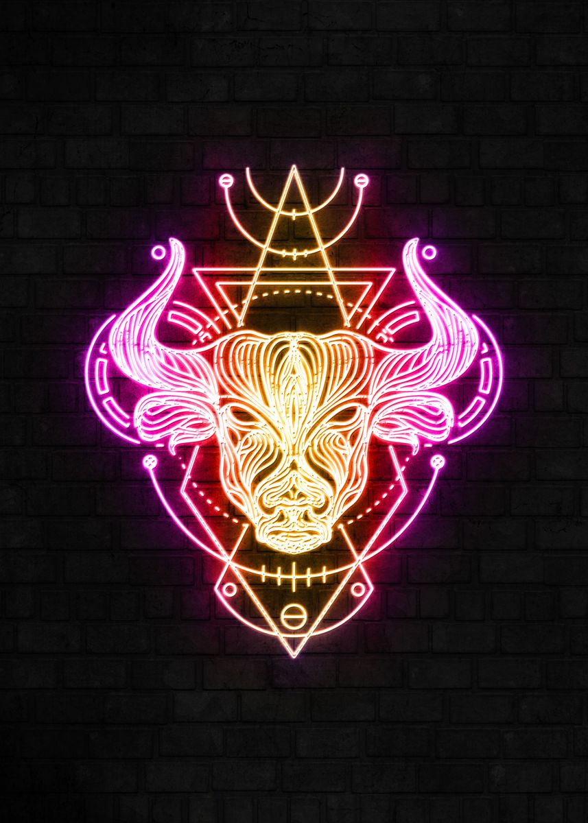 'Taurus neon sign' Poster, picture, metal print, paint by PrintstaBee ...