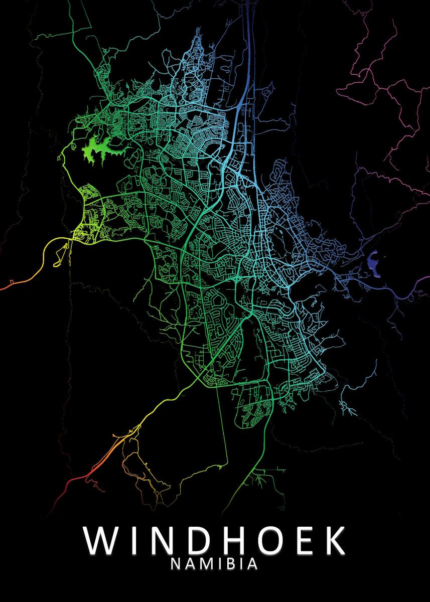 'Windhoek Namibia City Map' Poster, picture, metal print, paint by City ...