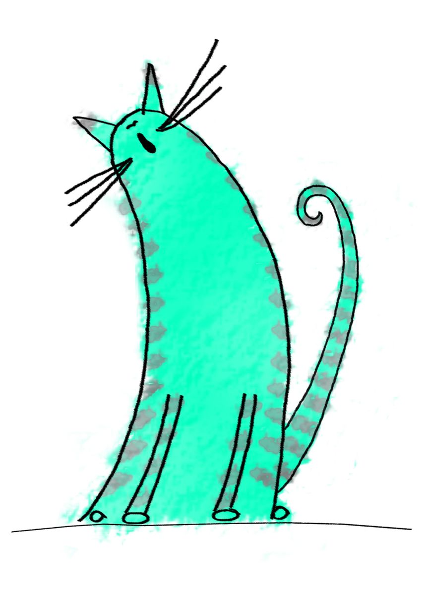'Tall Singing Green Cat' Poster, picture, metal print, paint by Emma L ...