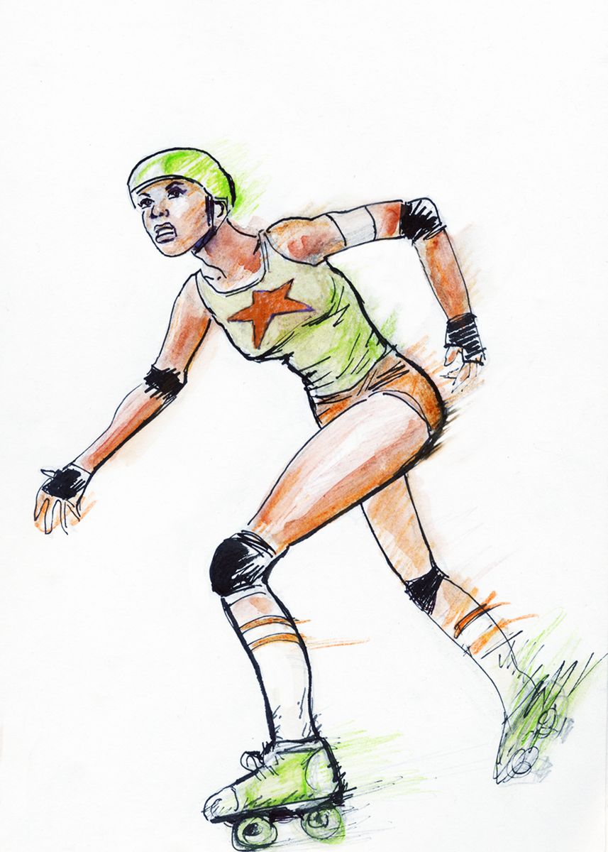 'Black girl on rollerblades' Poster, picture, metal print, paint by ...