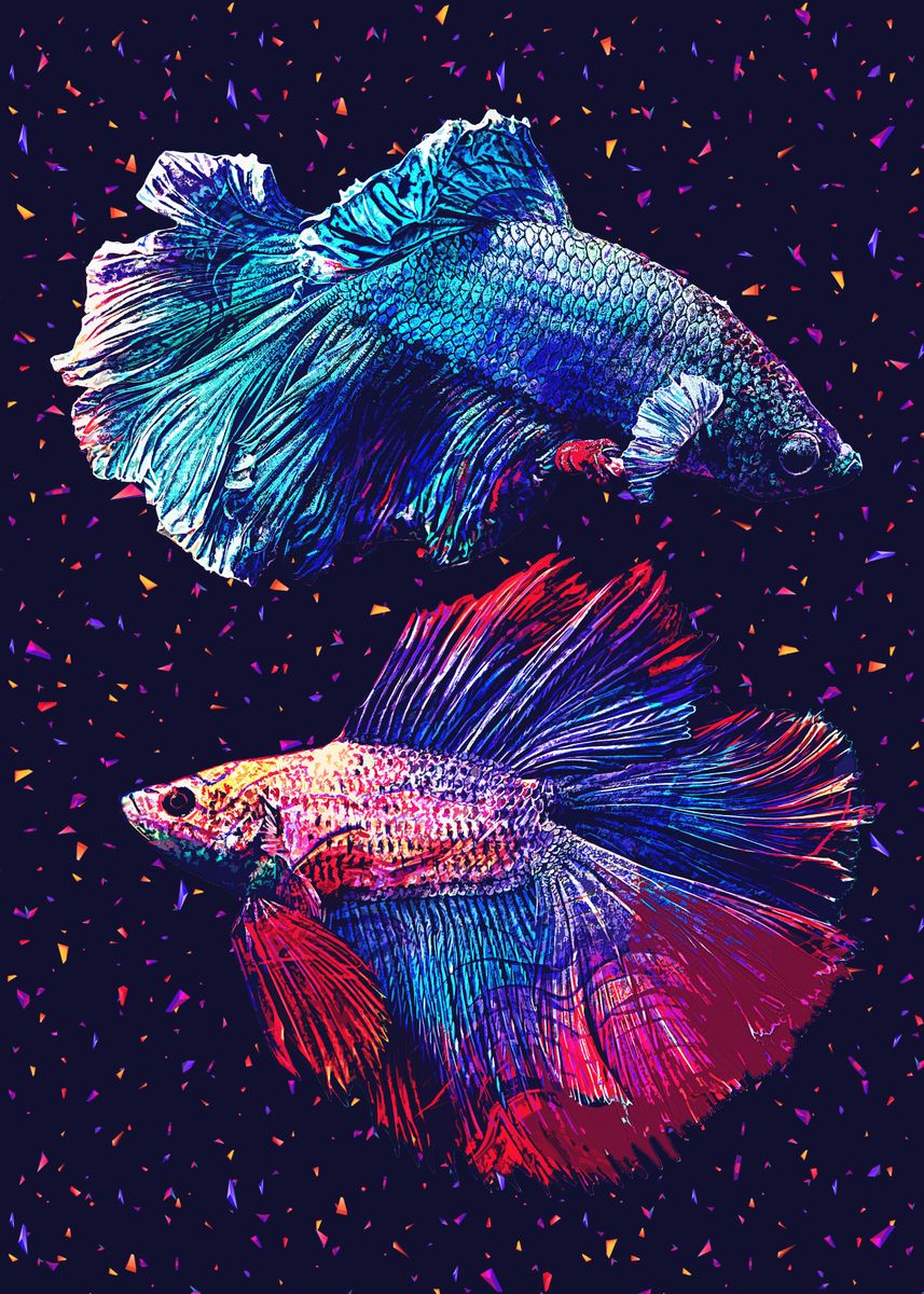 'Fighting Fish' Poster, picture, metal print, paint by Gab Fernando ...