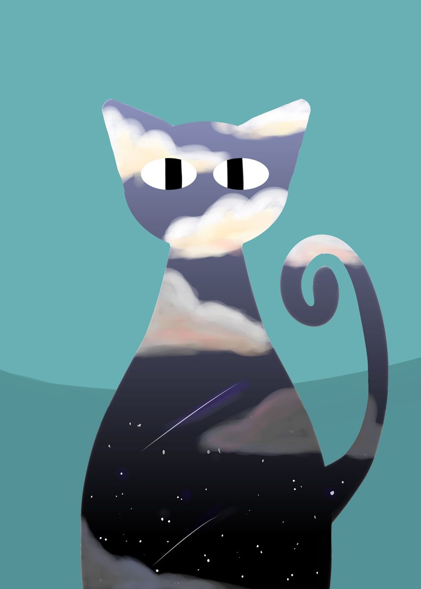 'The Night Cat' Poster, picture, metal print, paint by Mikha | Displate