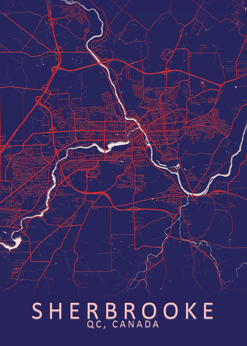 'Sherbrooke Canada City Map' Poster, picture, metal print, paint by ...