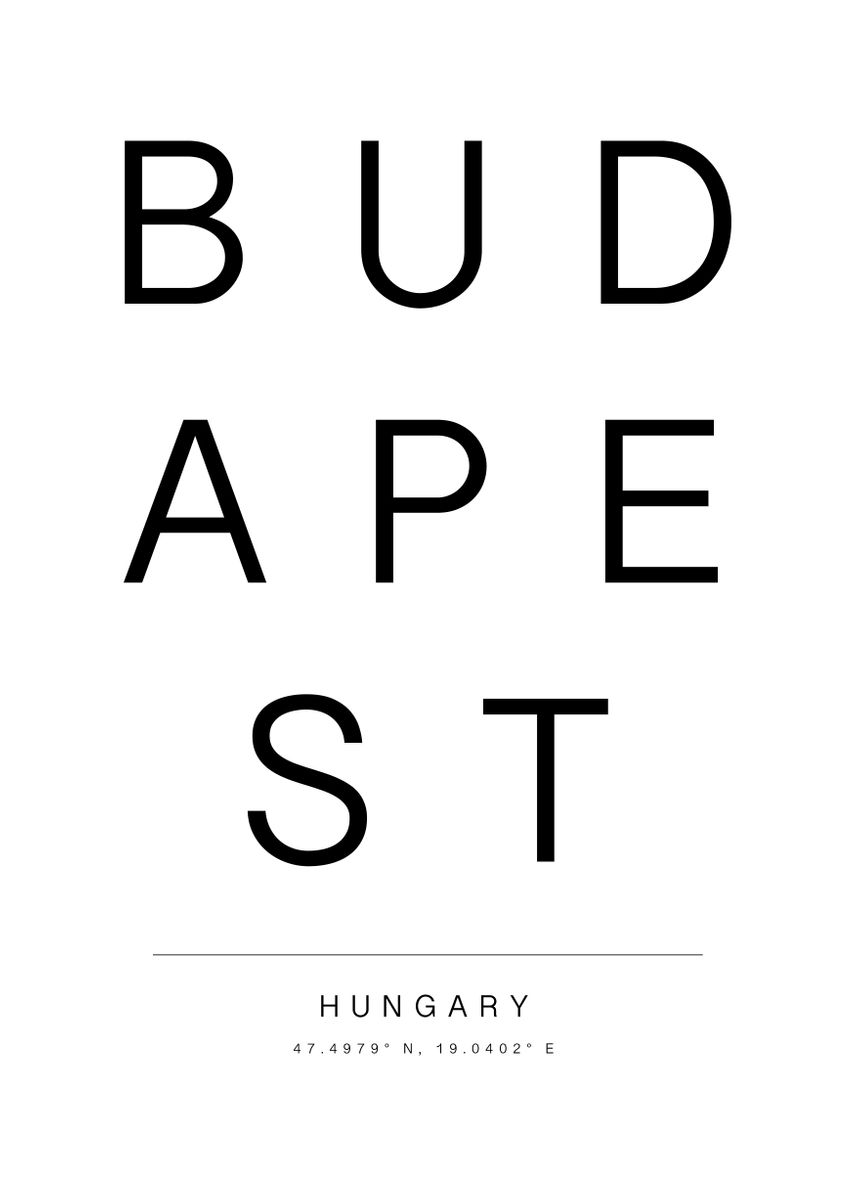 'Typography Print Budapest' Poster, picture, metal print, paint by ...