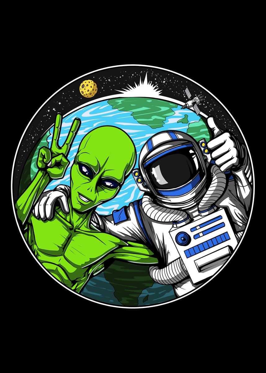 'Funny Space Alien Peace' Poster, picture, metal print, paint by ...