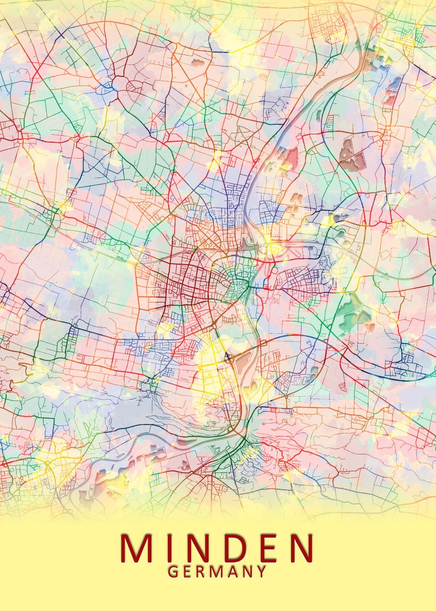 'Minden Germany City Map' Poster, picture, metal print, paint by City ...