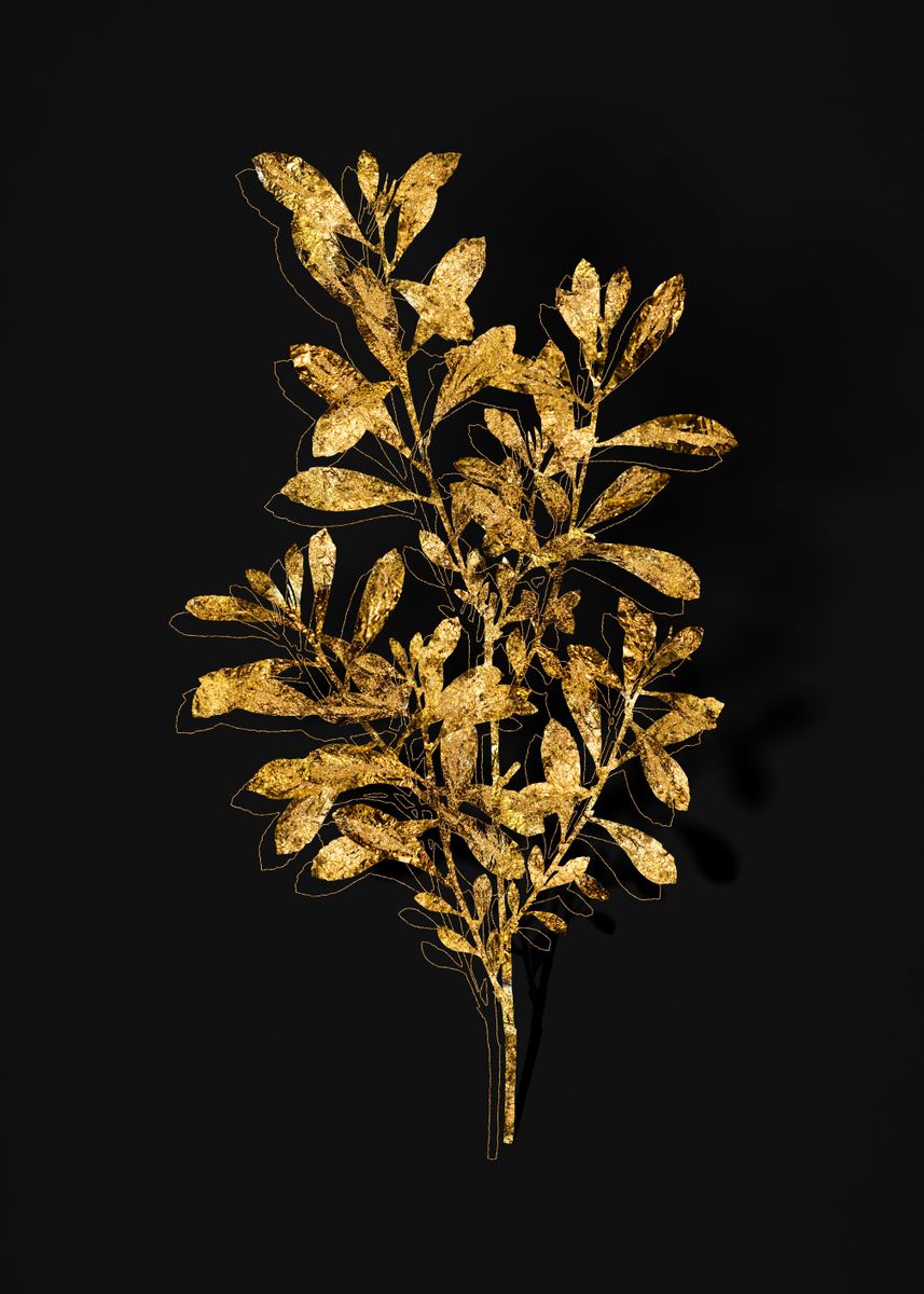 'Gold Botanical on Black' Poster by Holy Rock Design | Displate