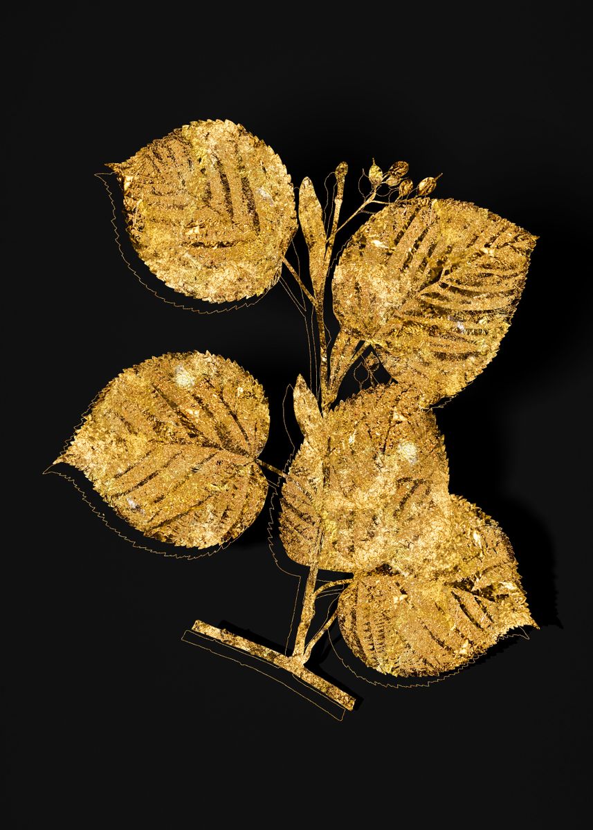 'Gold Botanical on Black' Poster by Holy Rock Design | Displate