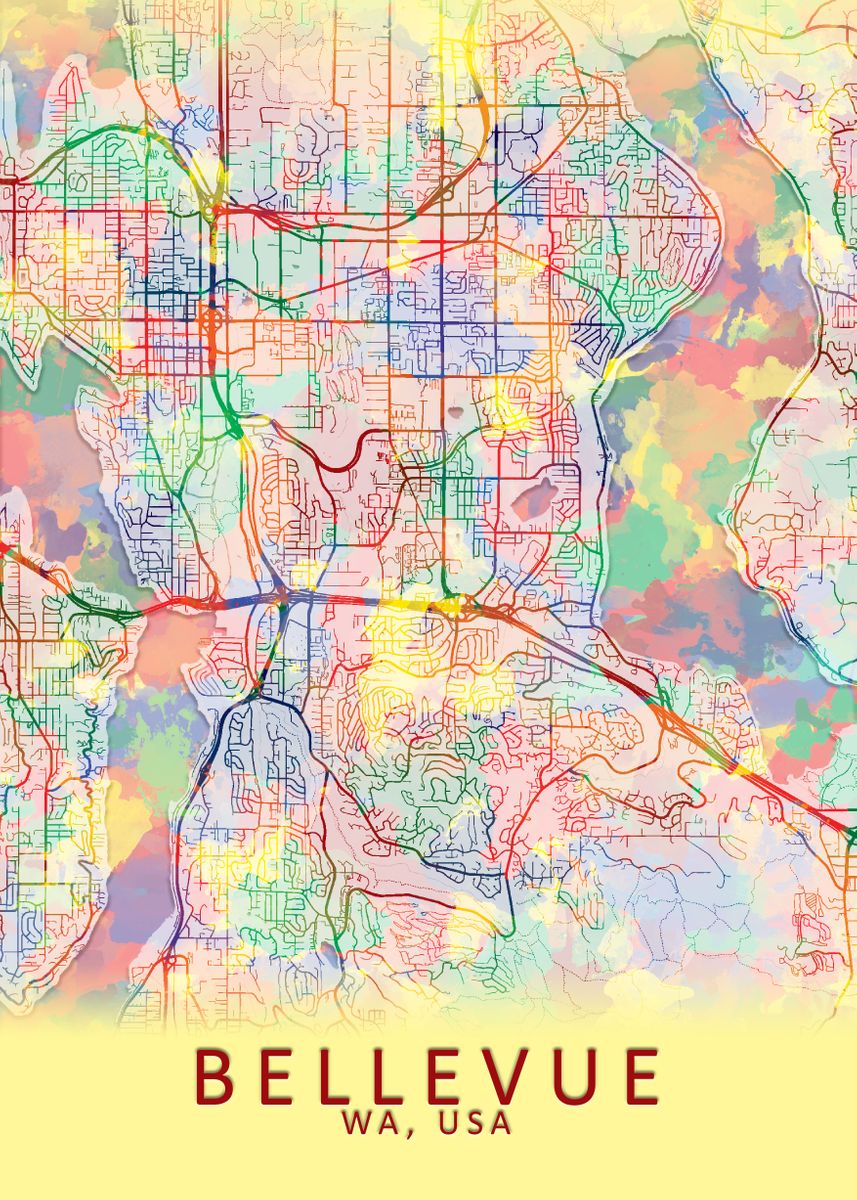 'Bellevue WA USA City Map' Poster, picture, metal print, paint by City ...