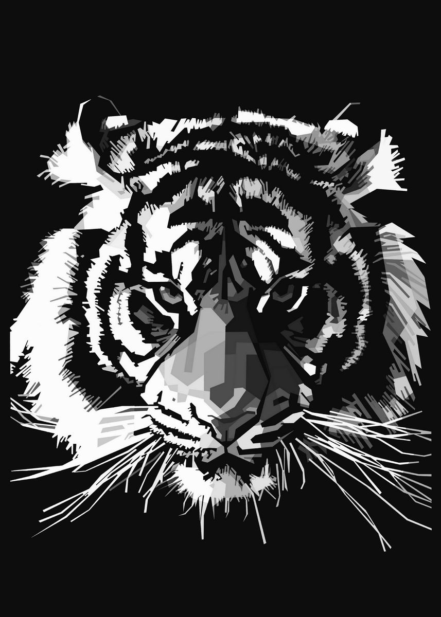 'tiger in grayscale ' Poster, picture, metal print, paint by Fajar ...