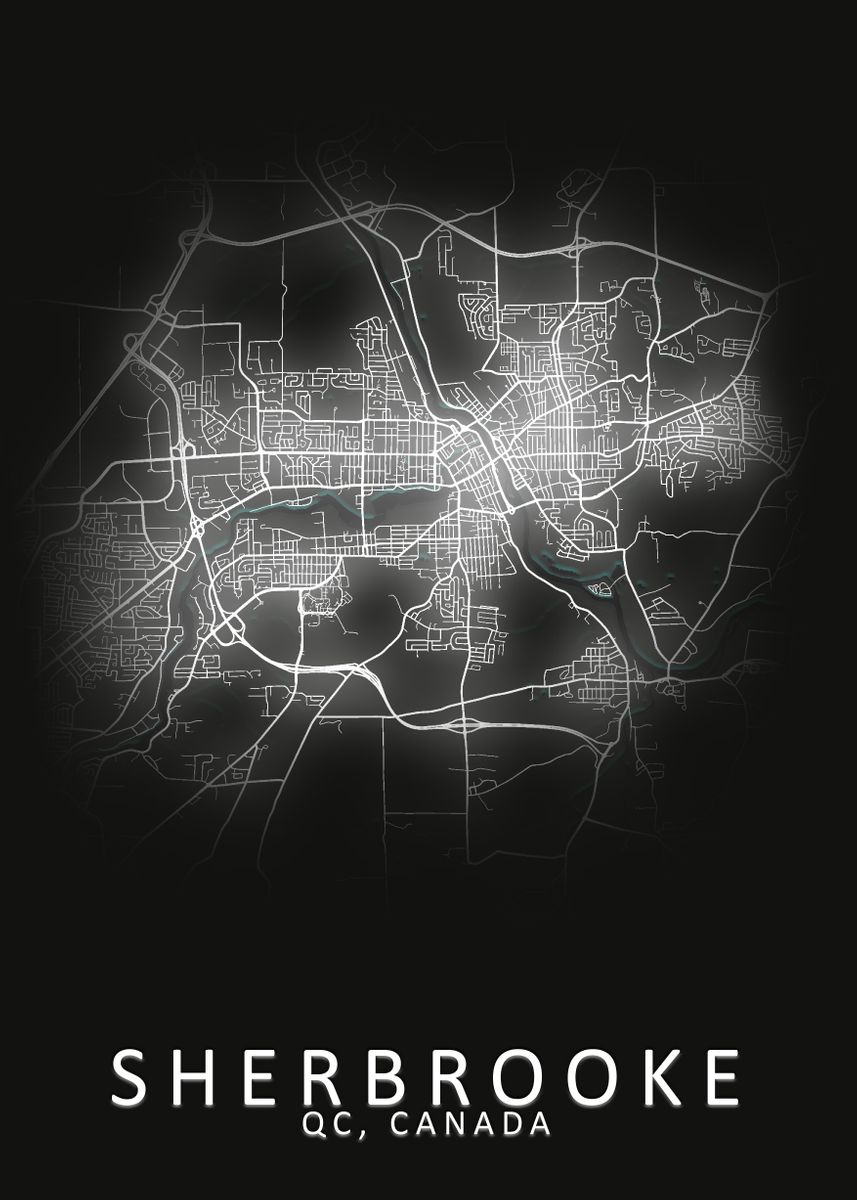 'Sherbrooke Canada City Map' Poster, picture, metal print, paint by ...