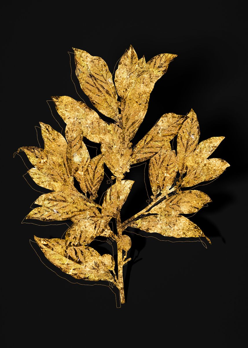 'Gold Flora on Black' Poster, picture, metal print, paint by Holy Rock ...