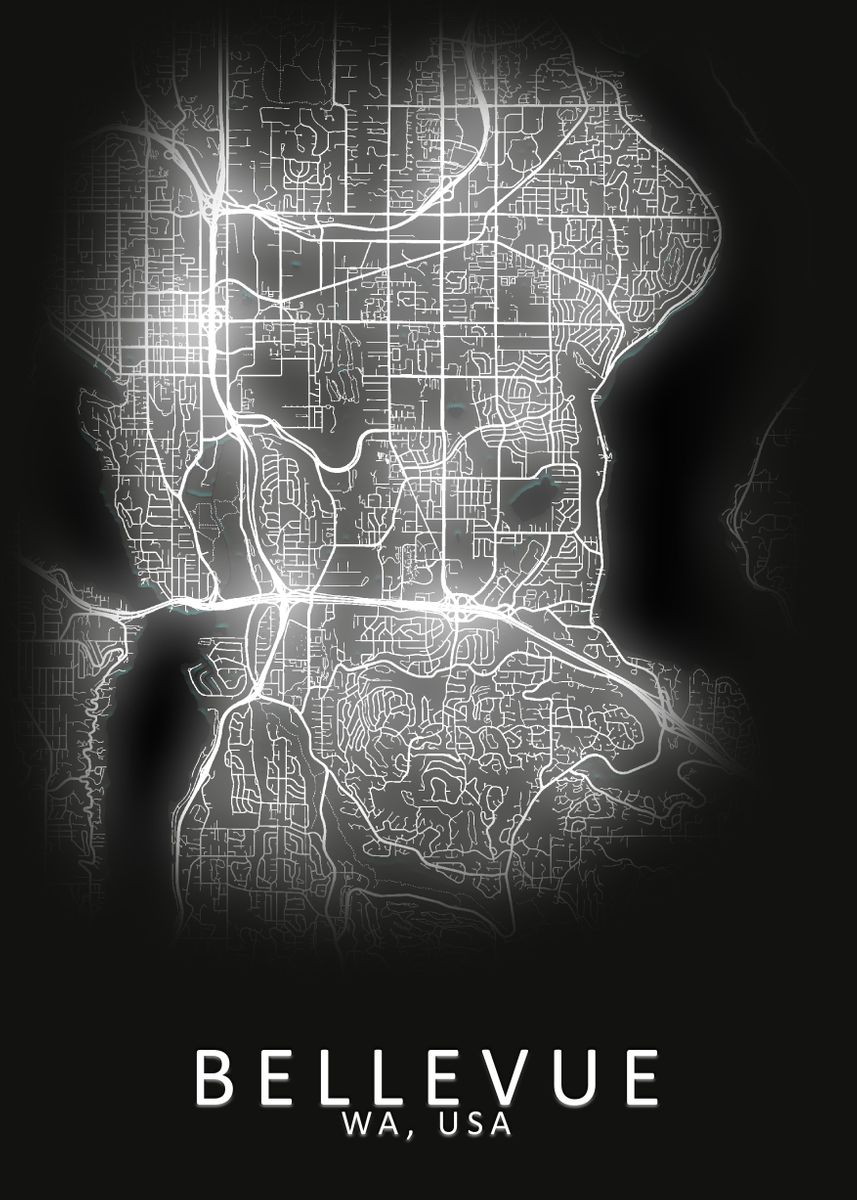 'Bellevue WA USA City Map' Poster, picture, metal print, paint by City ...