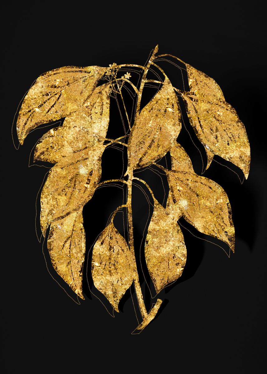 'Gold Botanical on Black' Poster by Holy Rock Design | Displate
