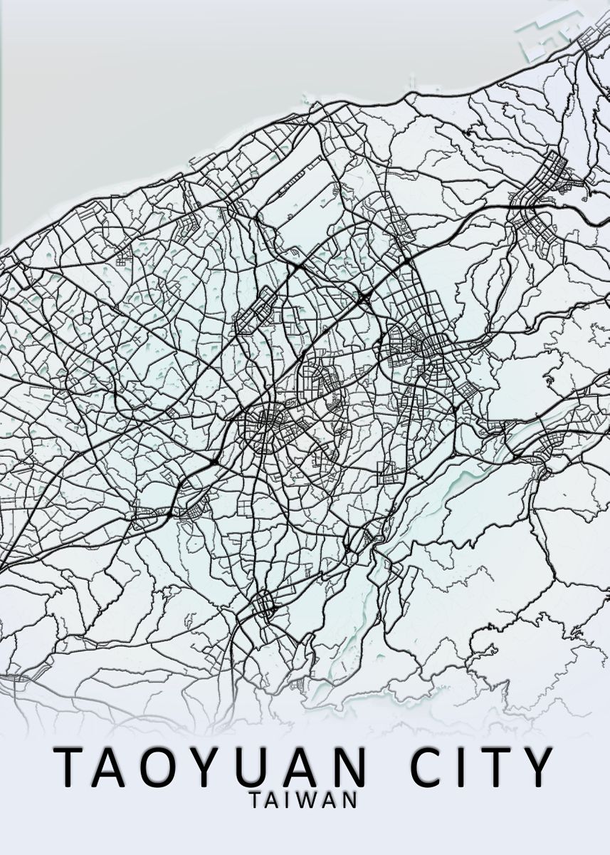 'Taoyuan City Taiwan Map' Poster, picture, metal print, paint by City ...
