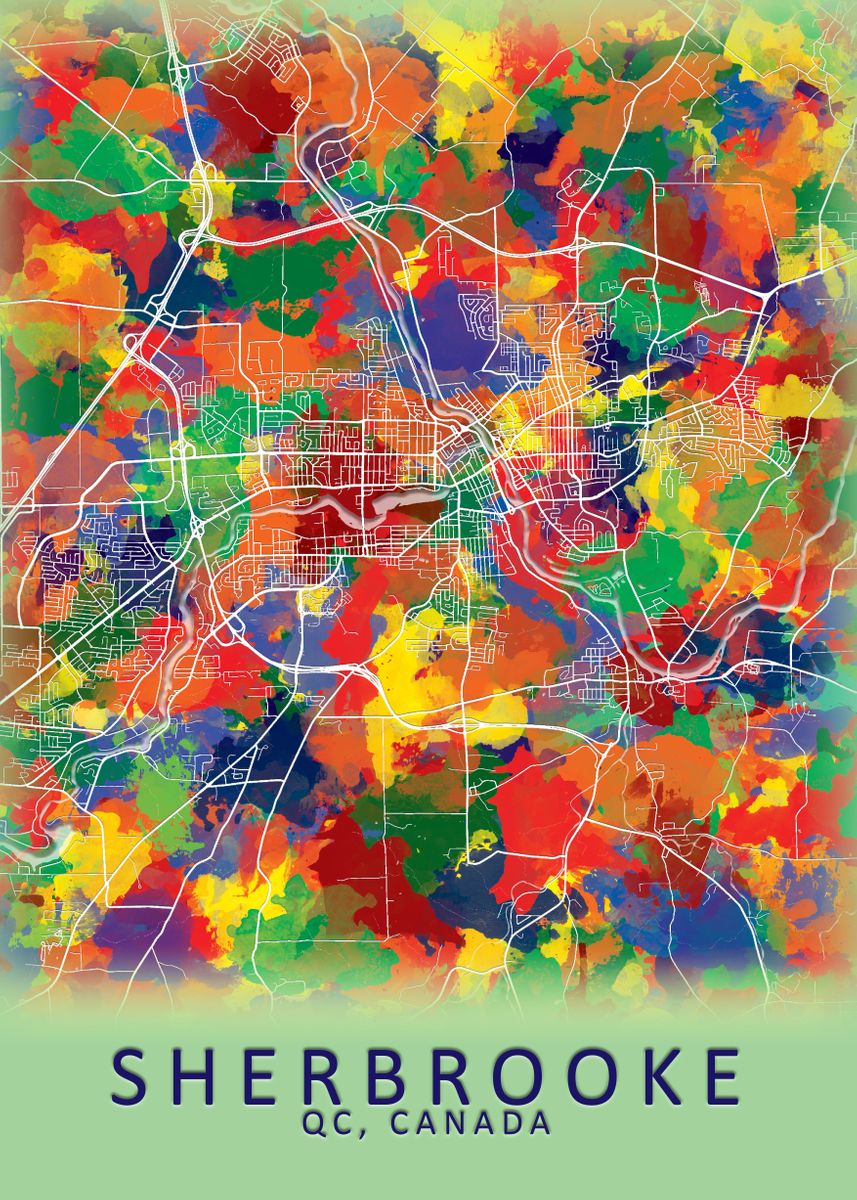 'Sherbrooke Canada City Map' Poster, picture, metal print, paint by ...