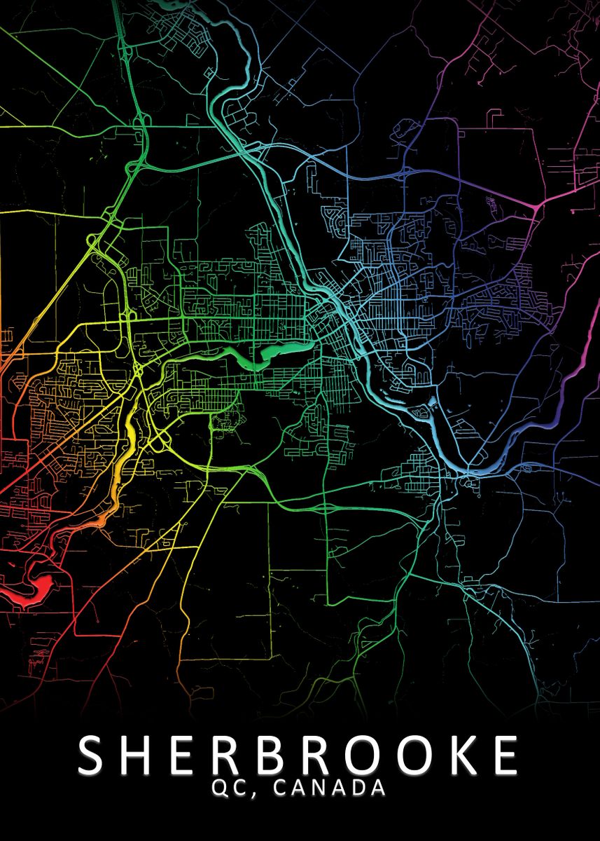 'Sherbrooke Canada City Map' Poster, picture, metal print, paint by ...