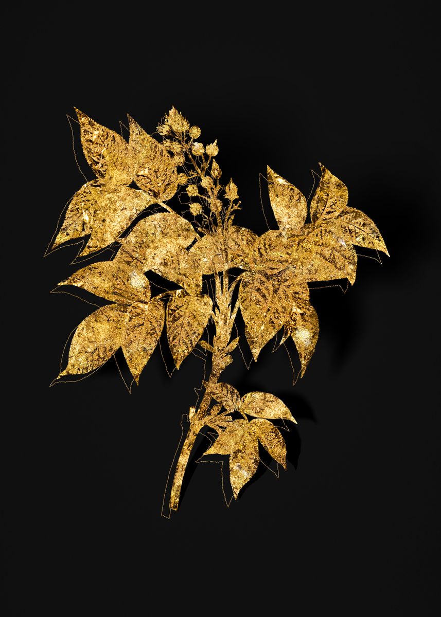 'Gold Flora on Black' Poster, picture, metal print, paint by Holy Rock ...