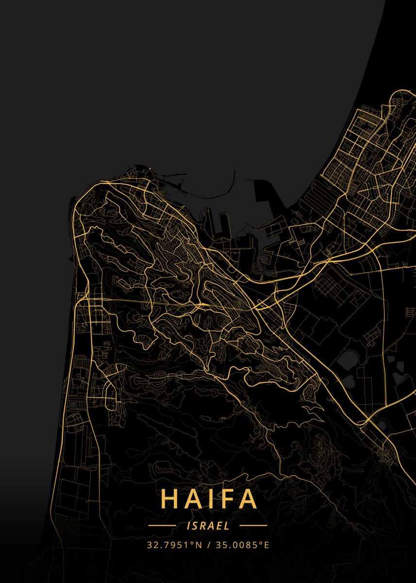 'Haifa Israel' Poster, picture, metal print, paint by Designer Map Art ...