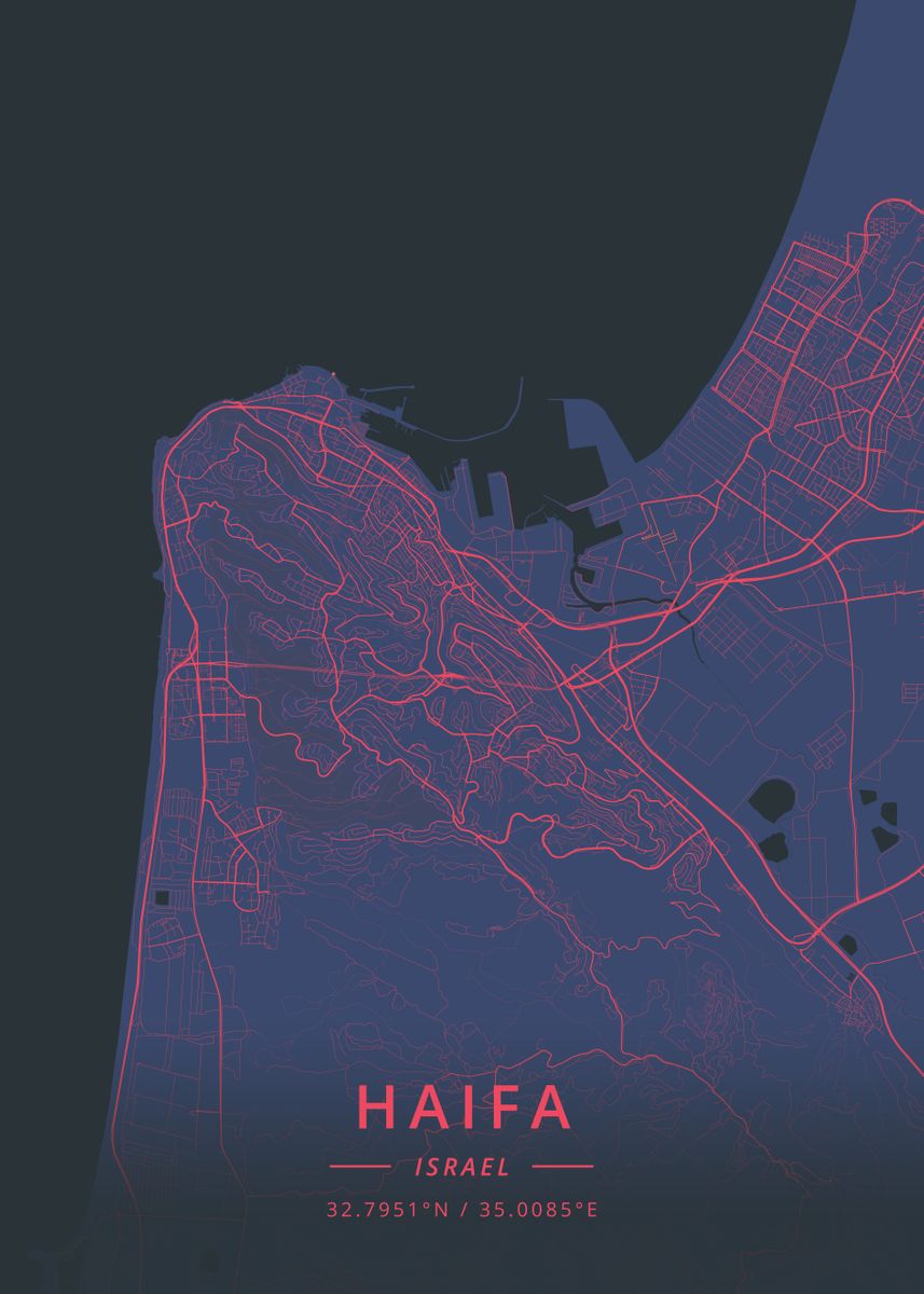 'Haifa Israel' Poster, picture, metal print, paint by Designer Map Art ...