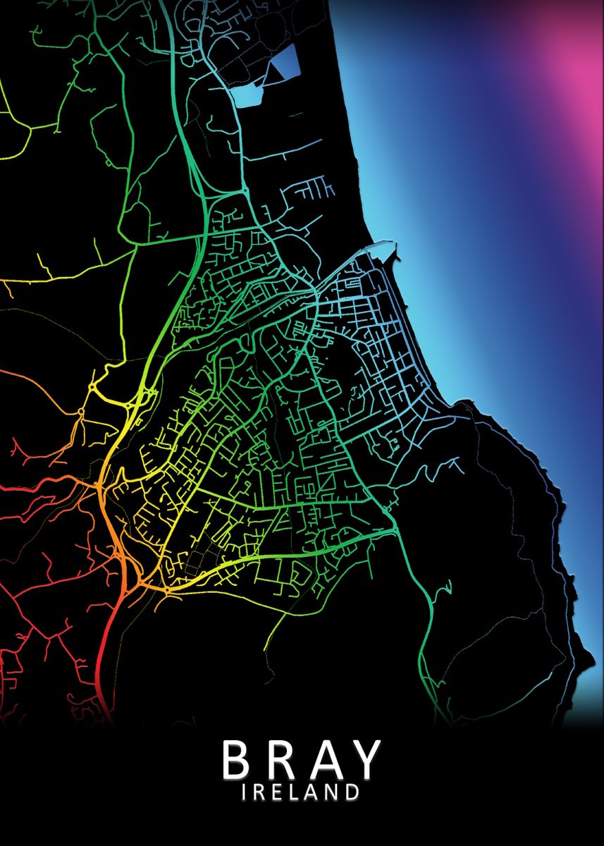 'Bray Ireland City Map' Poster, picture, metal print, paint by City Map ...