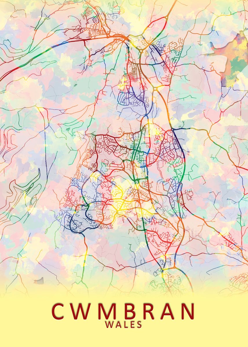 'Cwmbran Wales City Map' Poster, picture, metal print, paint by City ...