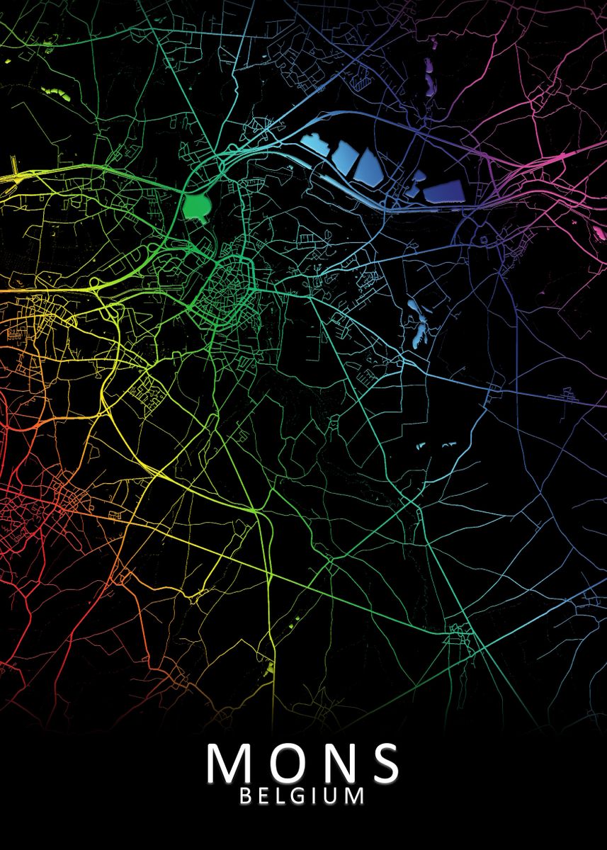 'Mons Belgium City Map' Poster, picture, metal print, paint by City Map ...