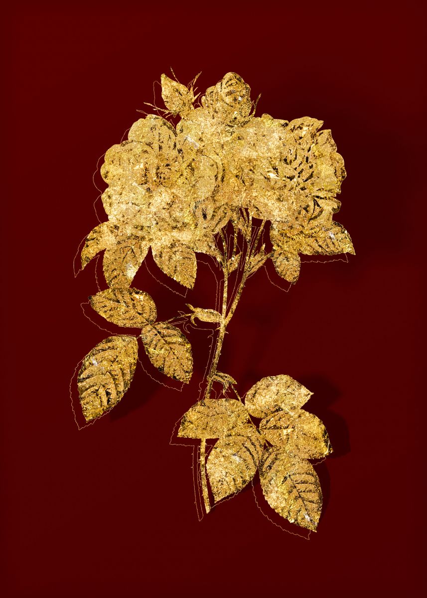 'Gold Botanical on Red' Poster by Holy Rock Design | Displate