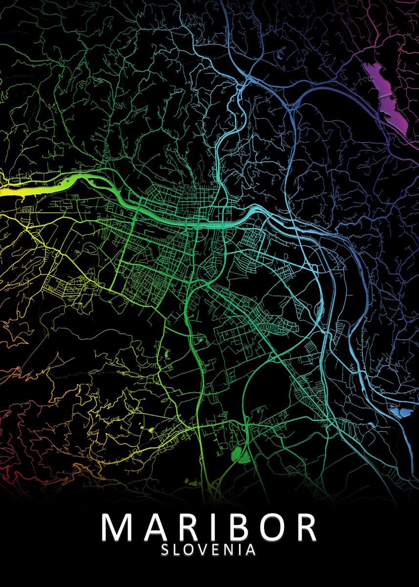 'Maribor Slovenia City Map' Poster, picture, metal print, paint by City ...